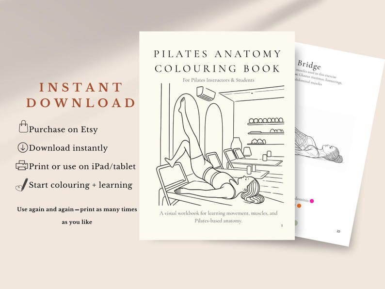 Pilates Anatomy Coloring Book | Muscle Learning Workbook (digital ...
