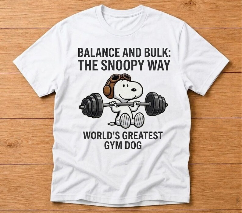 Cartoon Dog Balance and Bulk Gym Dog T-shirt, Weightlifting Graphic Tee ...