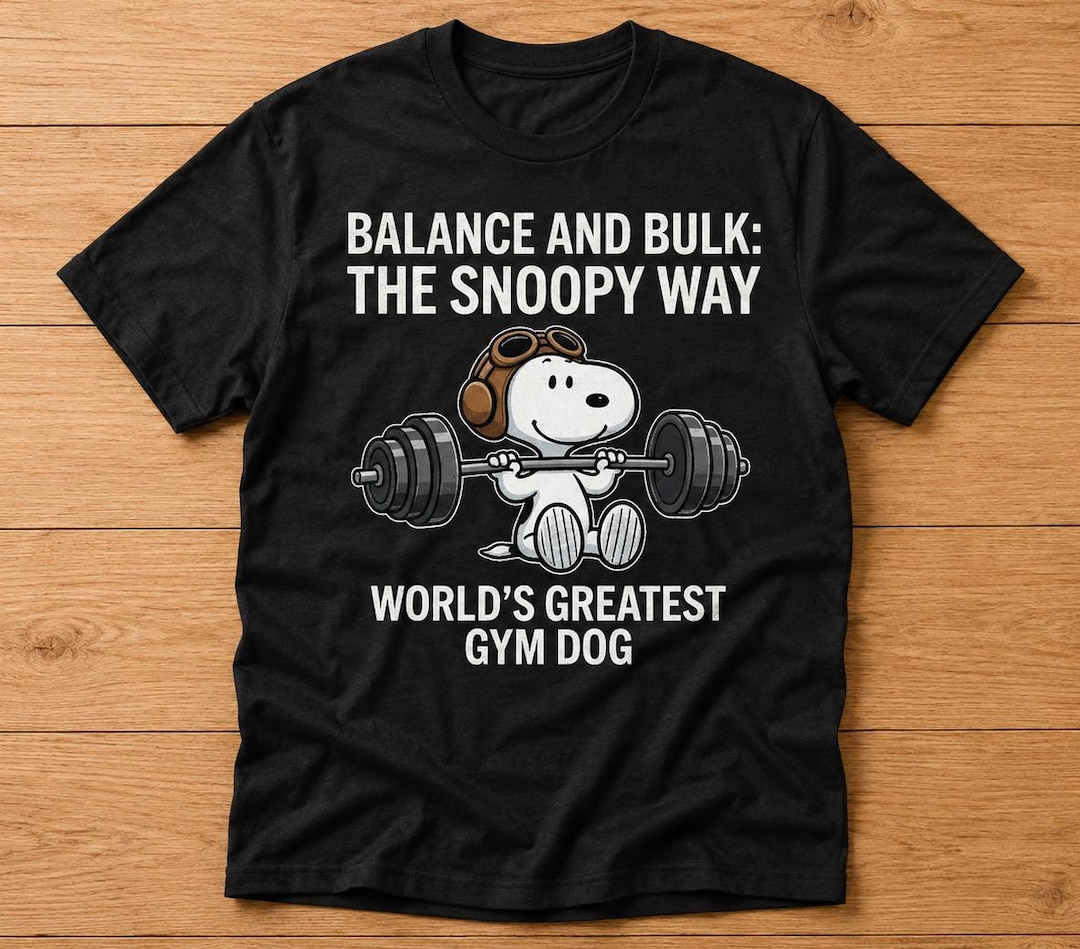 Cartoon Dog Balance and Bulk Gym Dog T-shirt, Weightlifting Graphic Tee ...