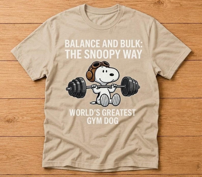 Cartoon Dog Balance and Bulk Gym Dog T-shirt, Weightlifting Graphic Tee ...