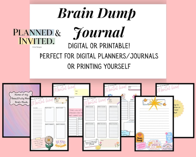 Colourful Brain Dump Planner Template With Quotes Digital Download ...