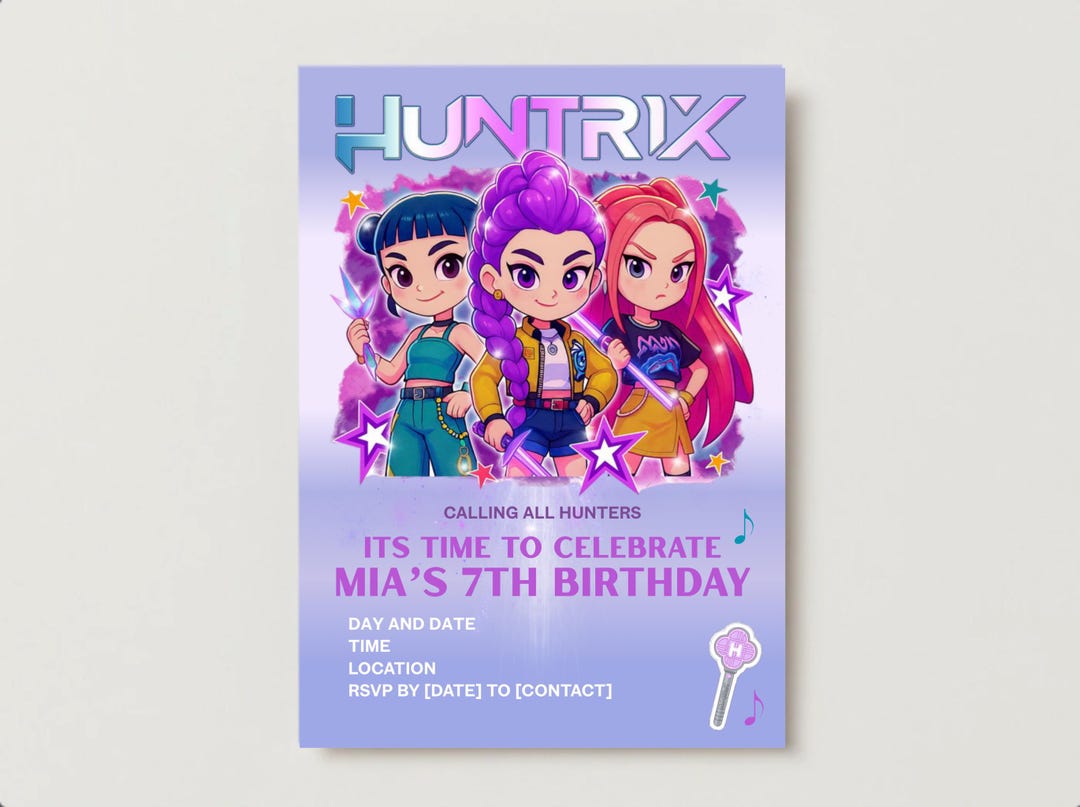 Huntrix K-pop Demon Hunters Birthday Invitation – Printable Digital ...