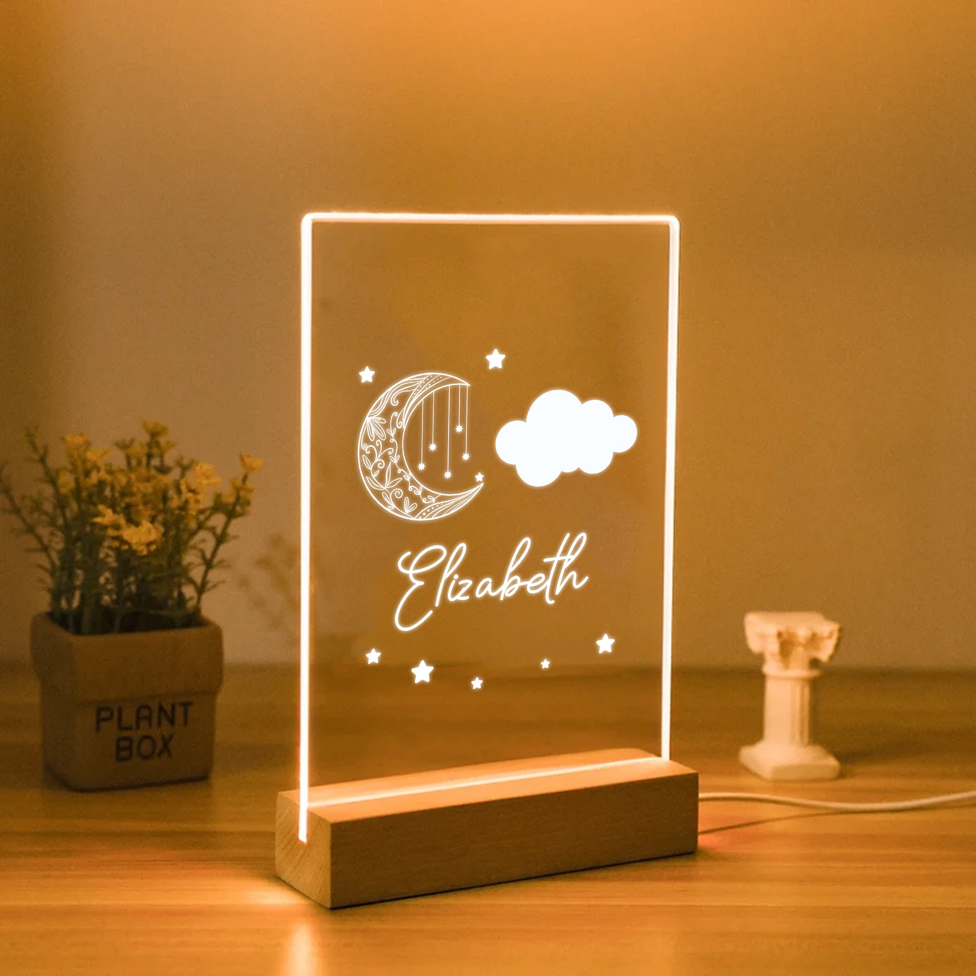 Moon and Stars Night Light, ,personalized Clouds Night Light With Name ...