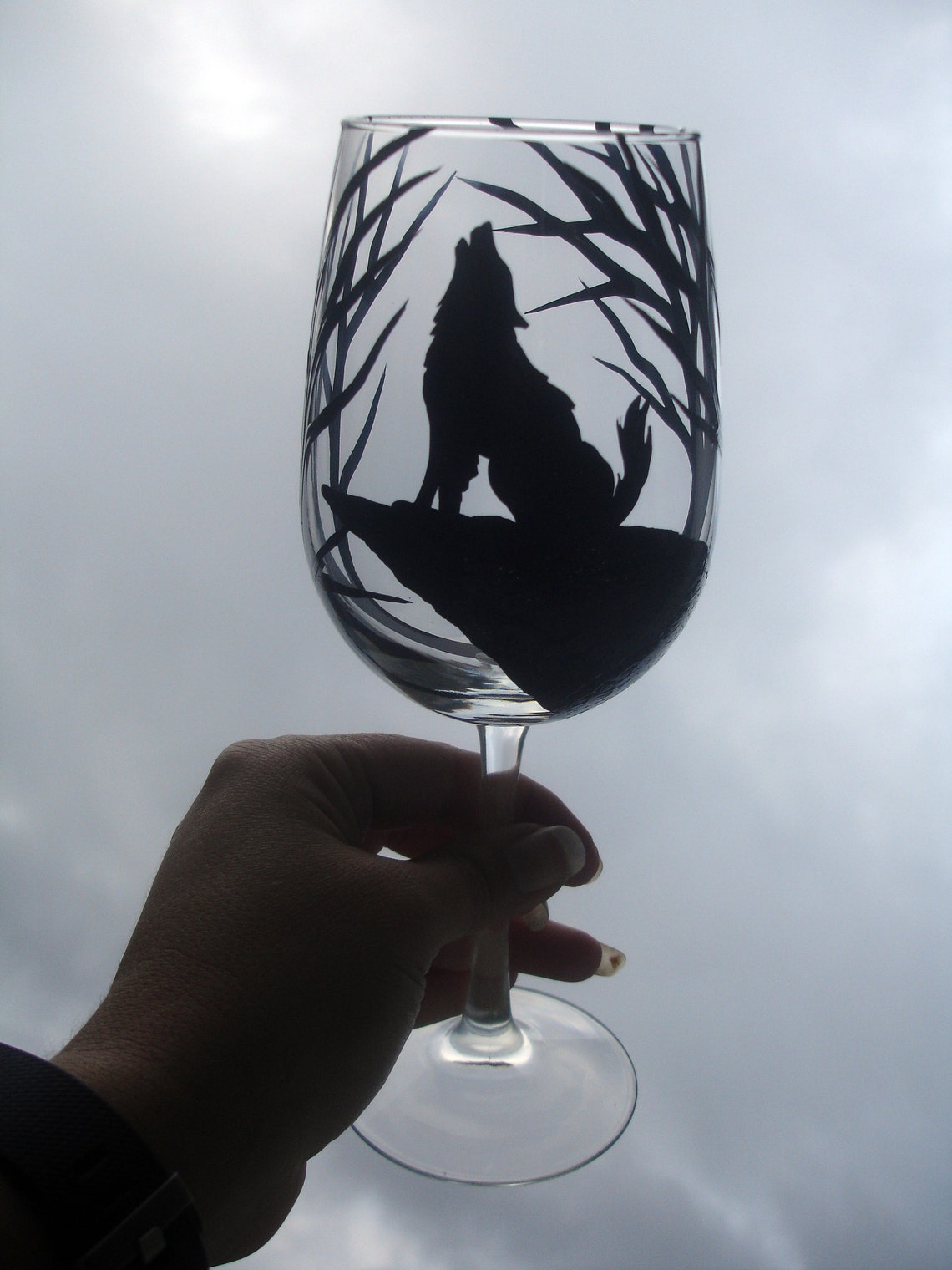1 Hand Painted Wolf Wine Glass - Etsy