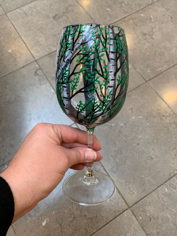Birch Tree Wine Glass With Leaves | Etsy