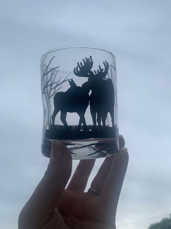 Hand Painted Moose Whiskey Glass | Etsy