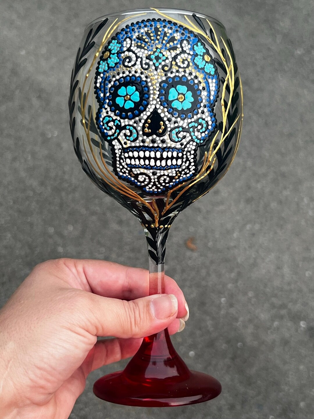 Hand Painted Sugar Skull Wine Glass - Etsy