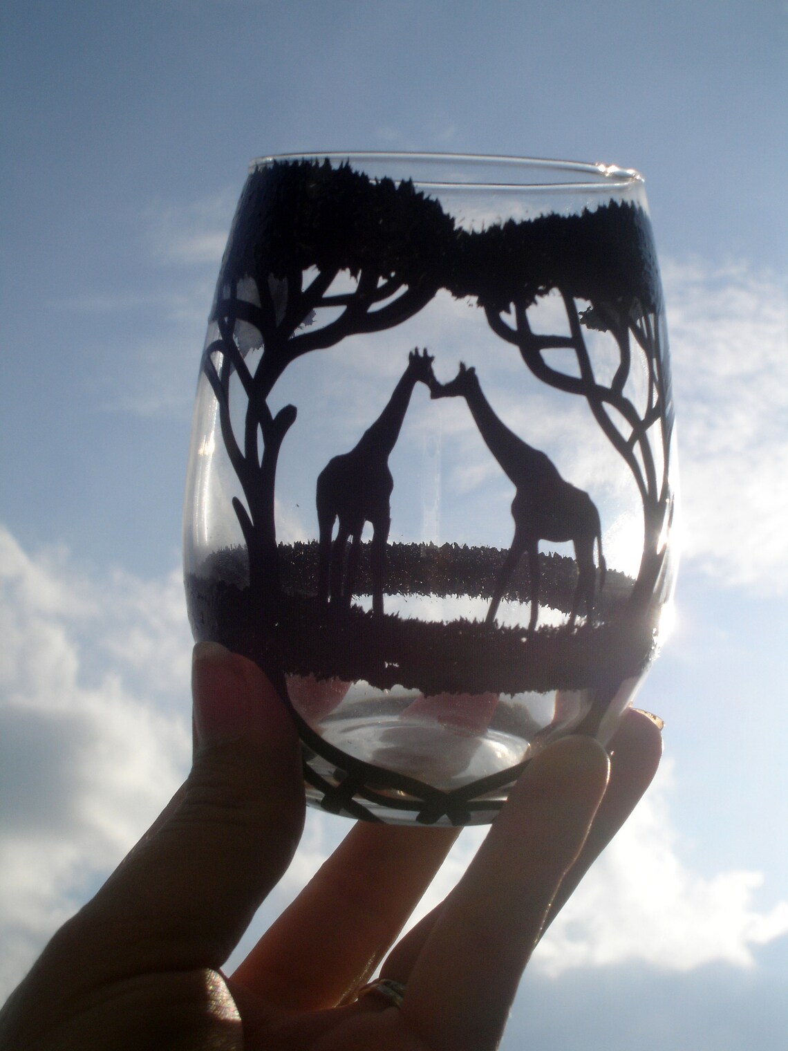 Hand Painted Giraffe Stemless Wine Glass - Etsy