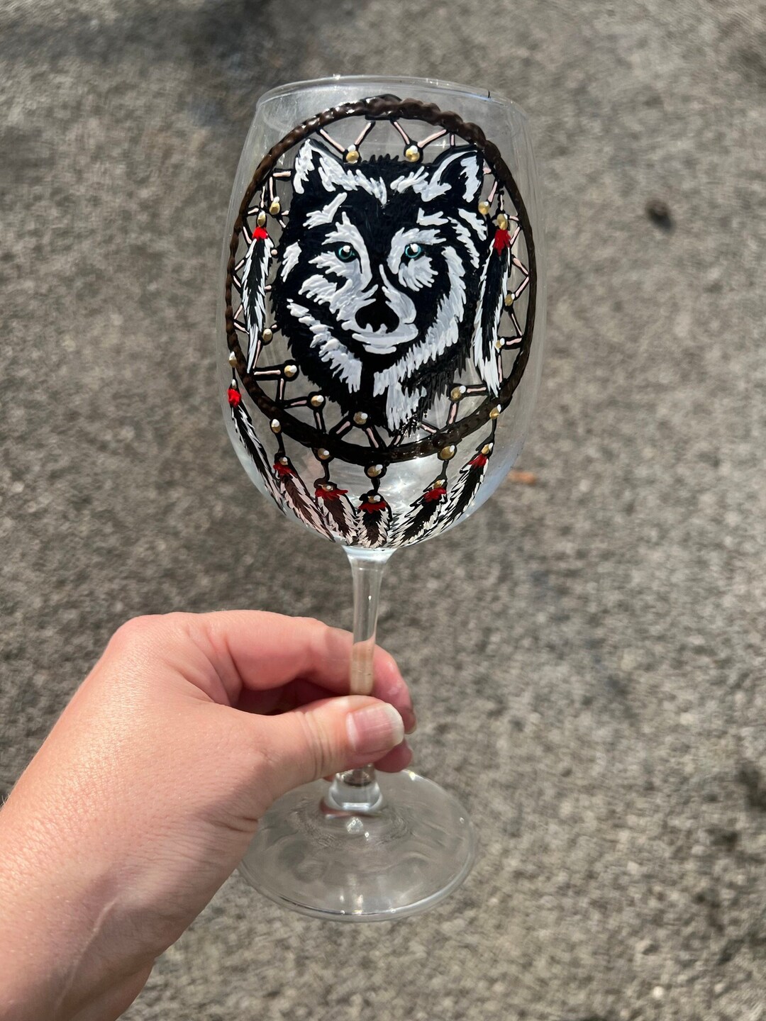 1 Hand Painted Wolf Wine Glass - Etsy