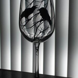 Hand Painted Raven Wine Glass - Etsy
