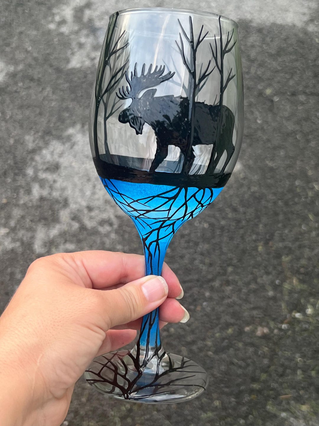 Hand Painted Moose Wine Glass - Etsy