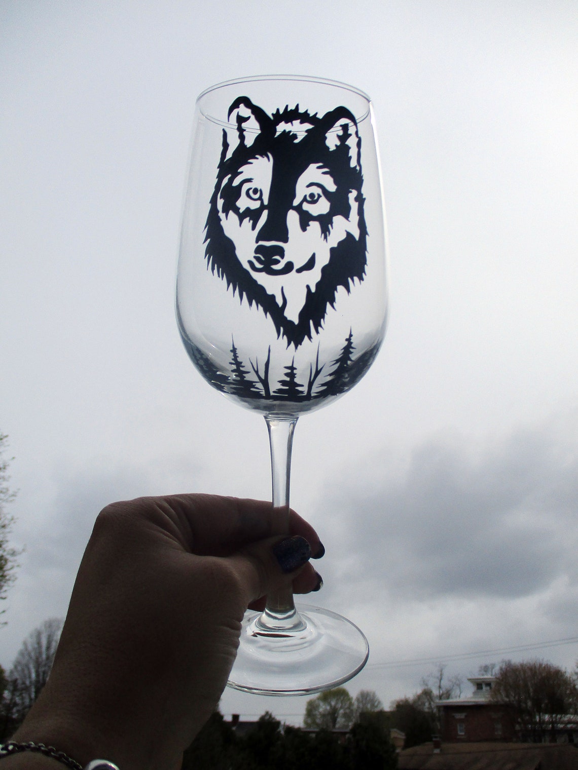 Hand Painted Wolf Wine Glass - Etsy