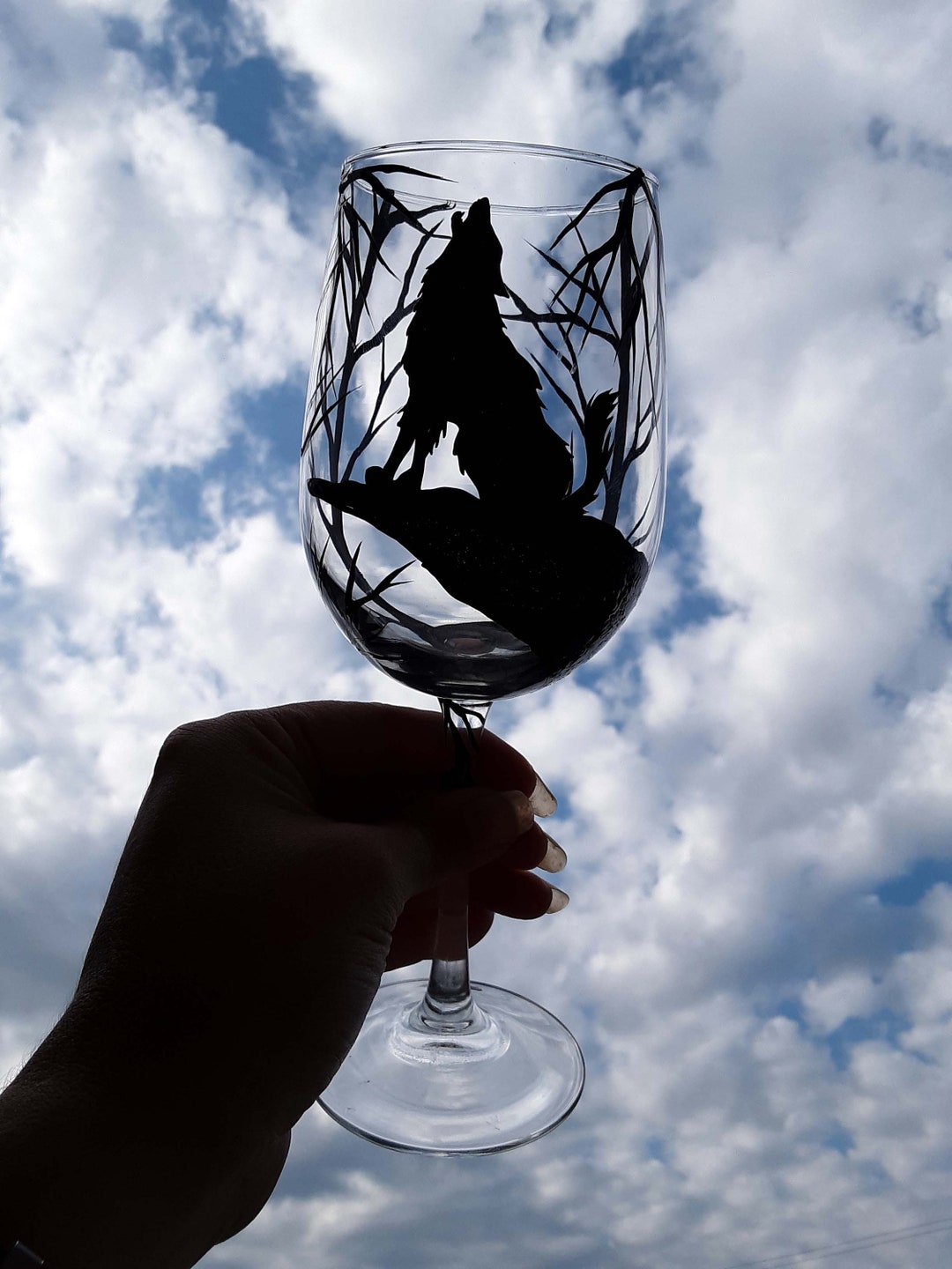 1 Hand Painted Wolf Wine Glass - Etsy