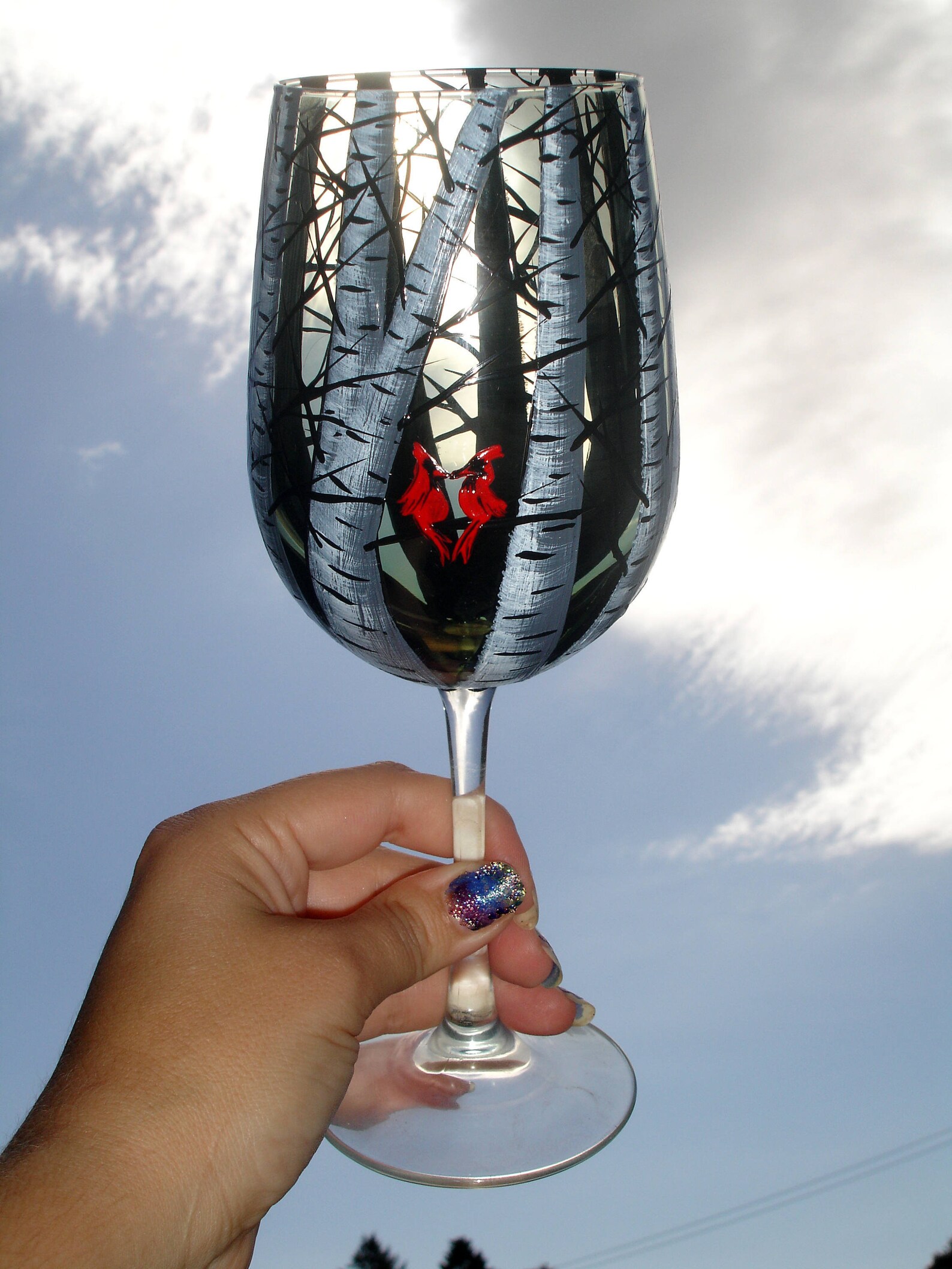 Birch Tree Wine Glass With Cardinals - Etsy