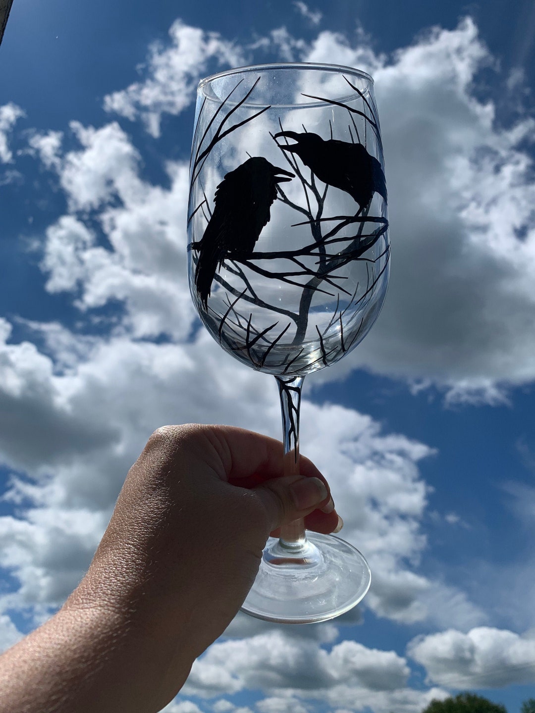 Hand Painted Raven Wine Glass - Etsy