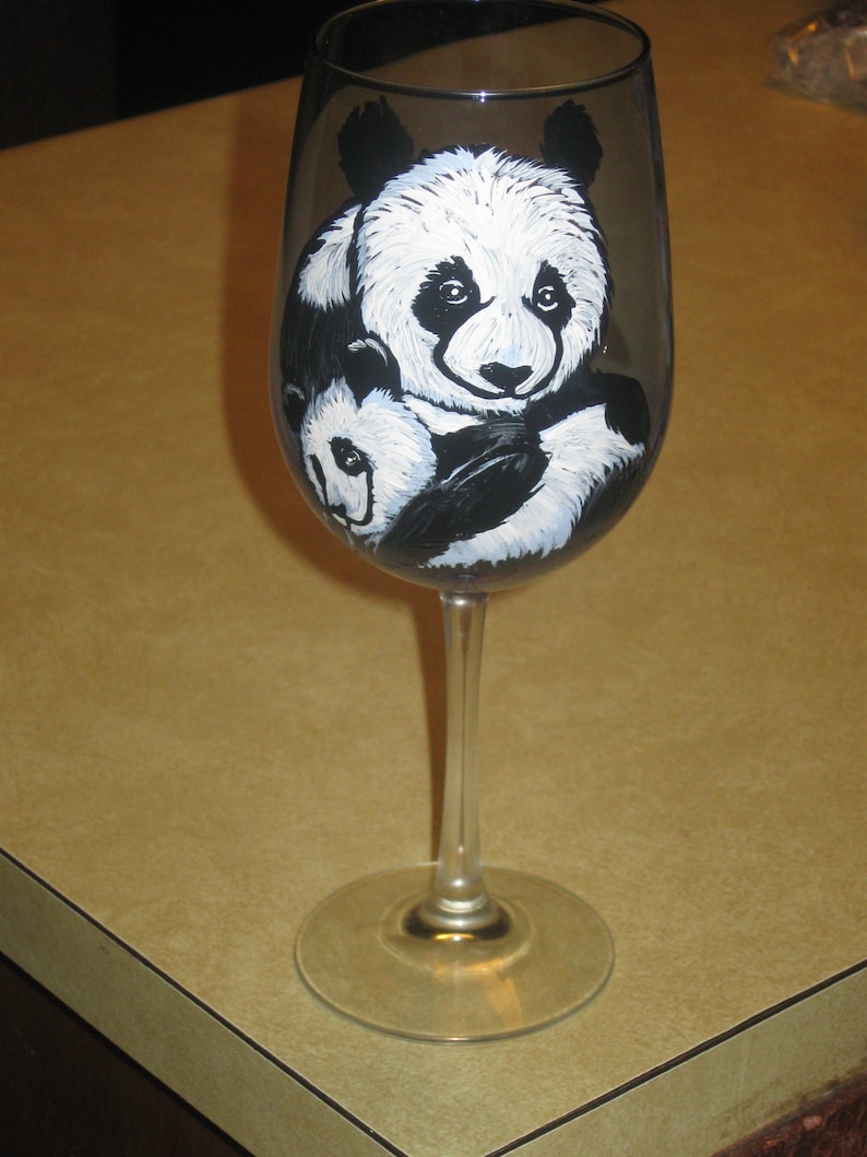 Hand painted panda wine glass | Etsy
