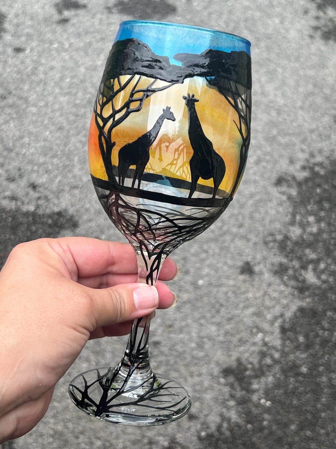 Hand Painted Giraffe Wine Glass - Etsy