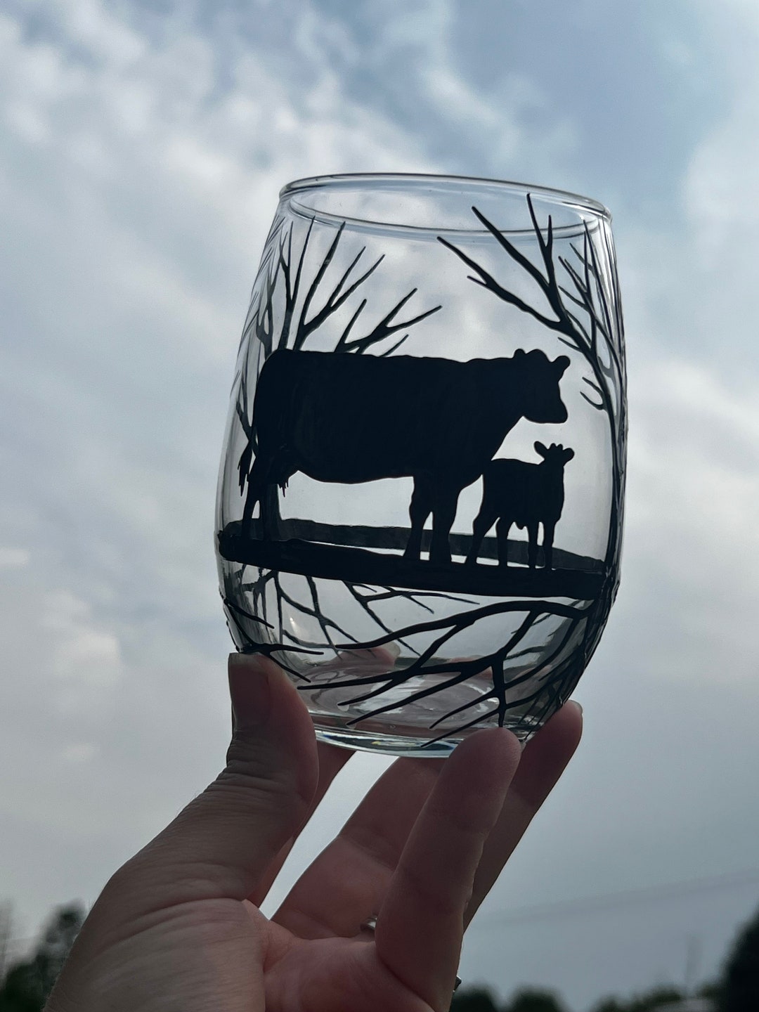 1 Hand Painted Cow Stemless Wine Glass - Etsy