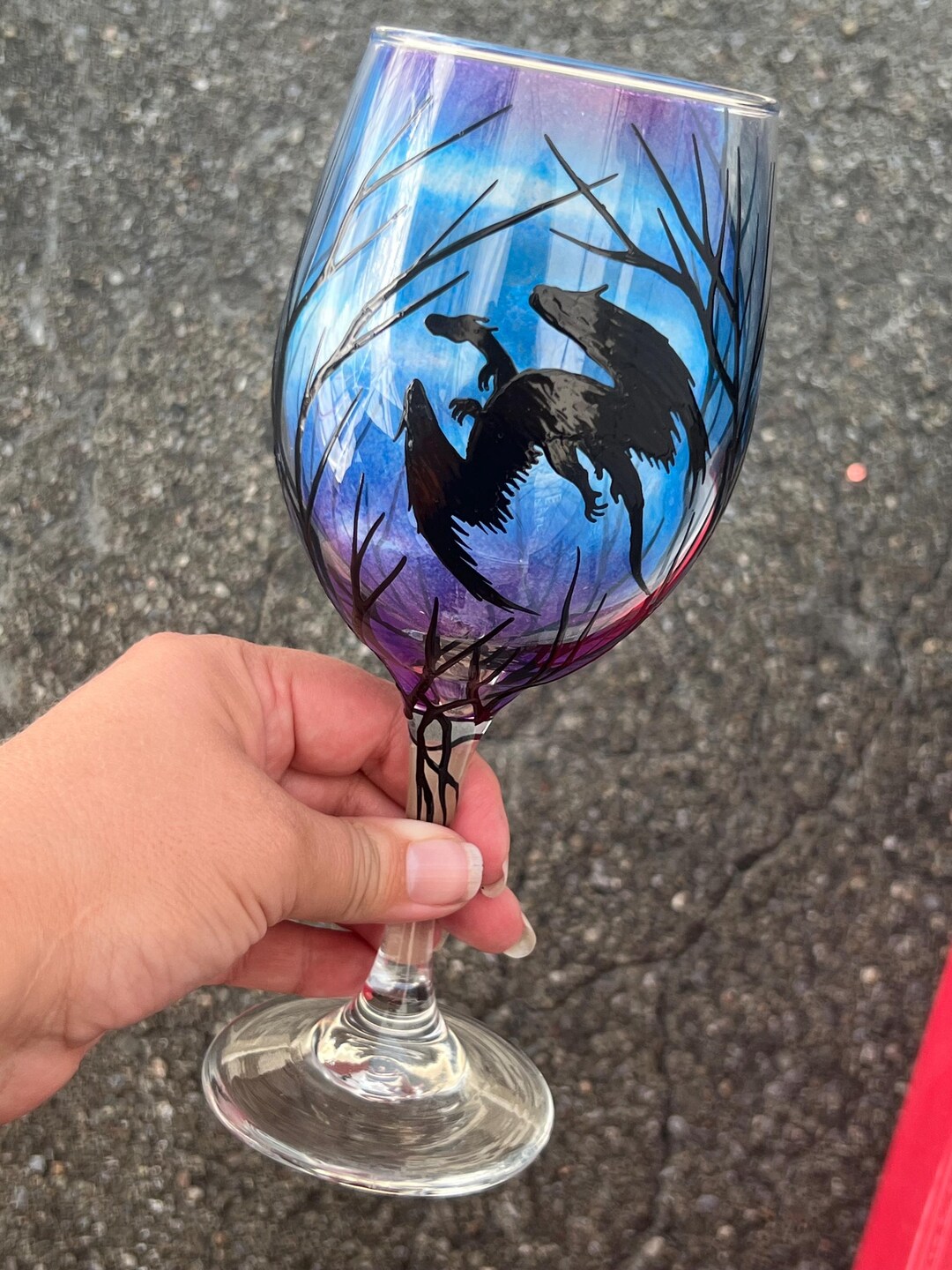 Hand Painted Dragon Wine Glass - Etsy