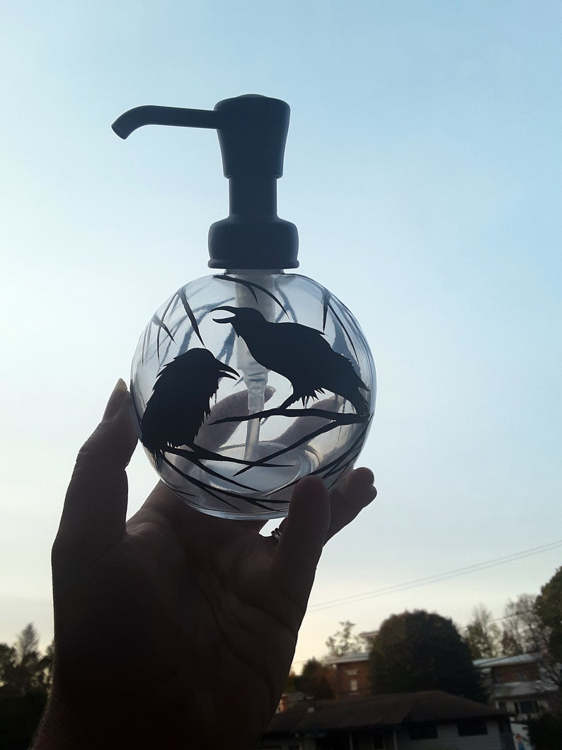 1 Hand Painted Raven Glass Soap Dispenser - Etsy