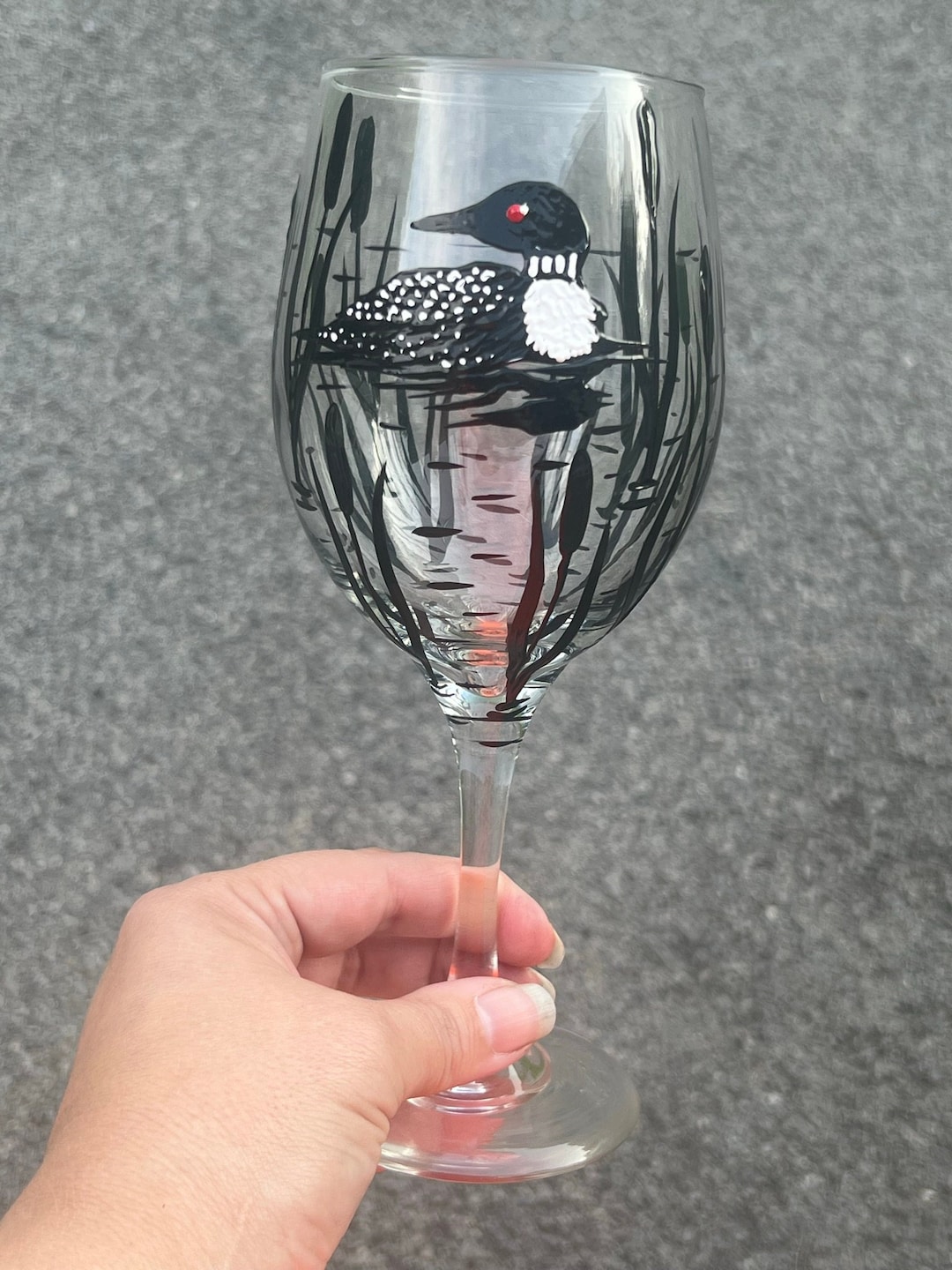 Hand Painted Loon Wine Glass - Etsy