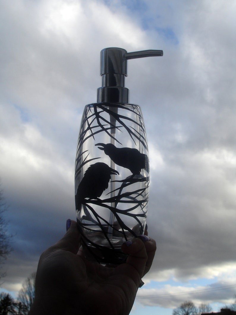 1 Hand Painted Raven Glass Soap Dispenser - Etsy