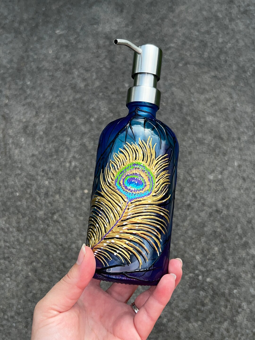 1 Hand Painted Peacock Feather Soap Dispenser - Etsy