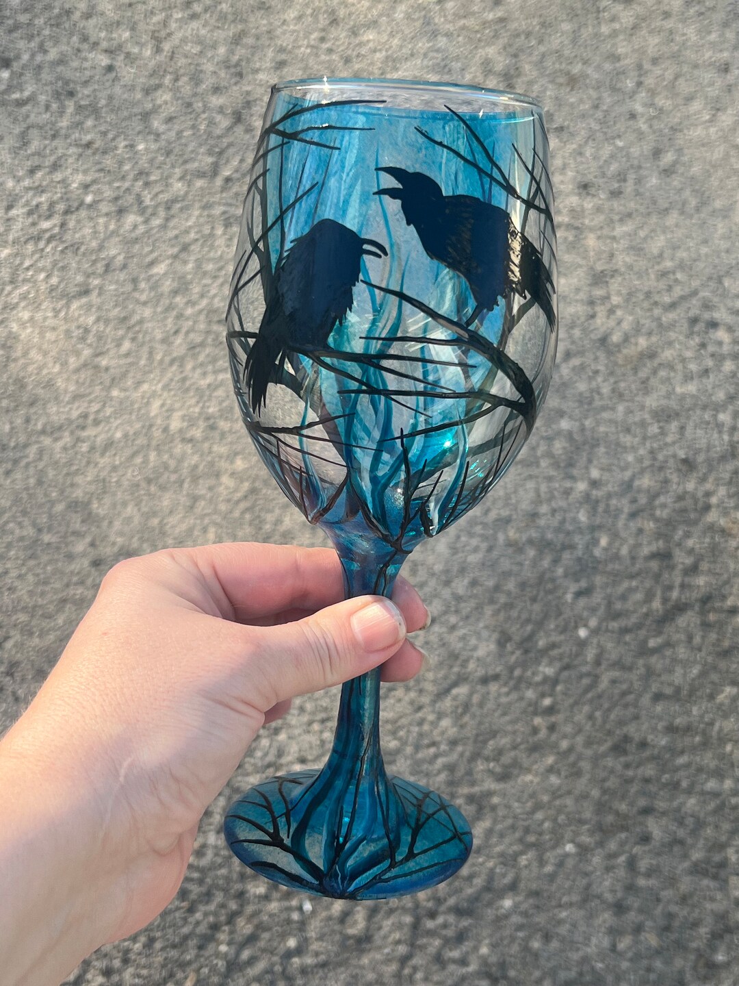 Hand Painted Raven Wine Glass - Etsy