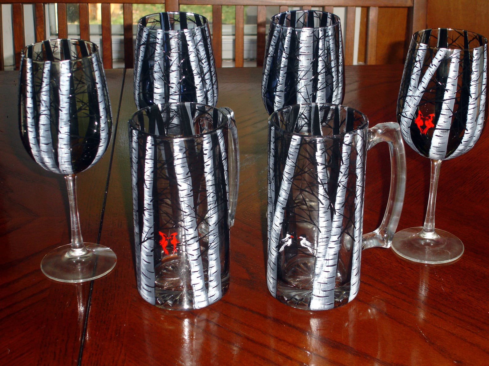 Birch Tree Wine Glass With Cardinals - Etsy