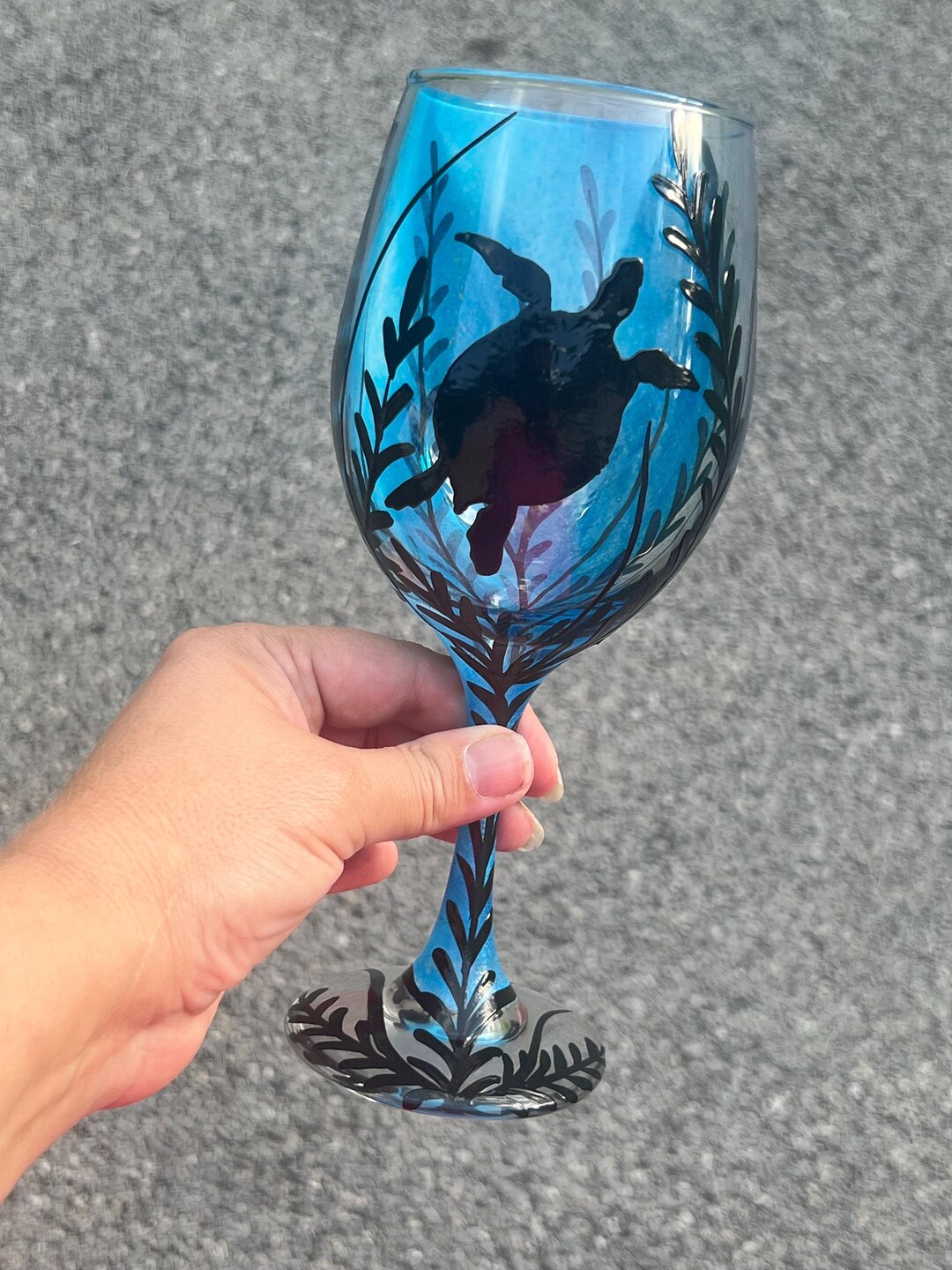 Hand Painted Sea Turtle Wine Glass - Etsy