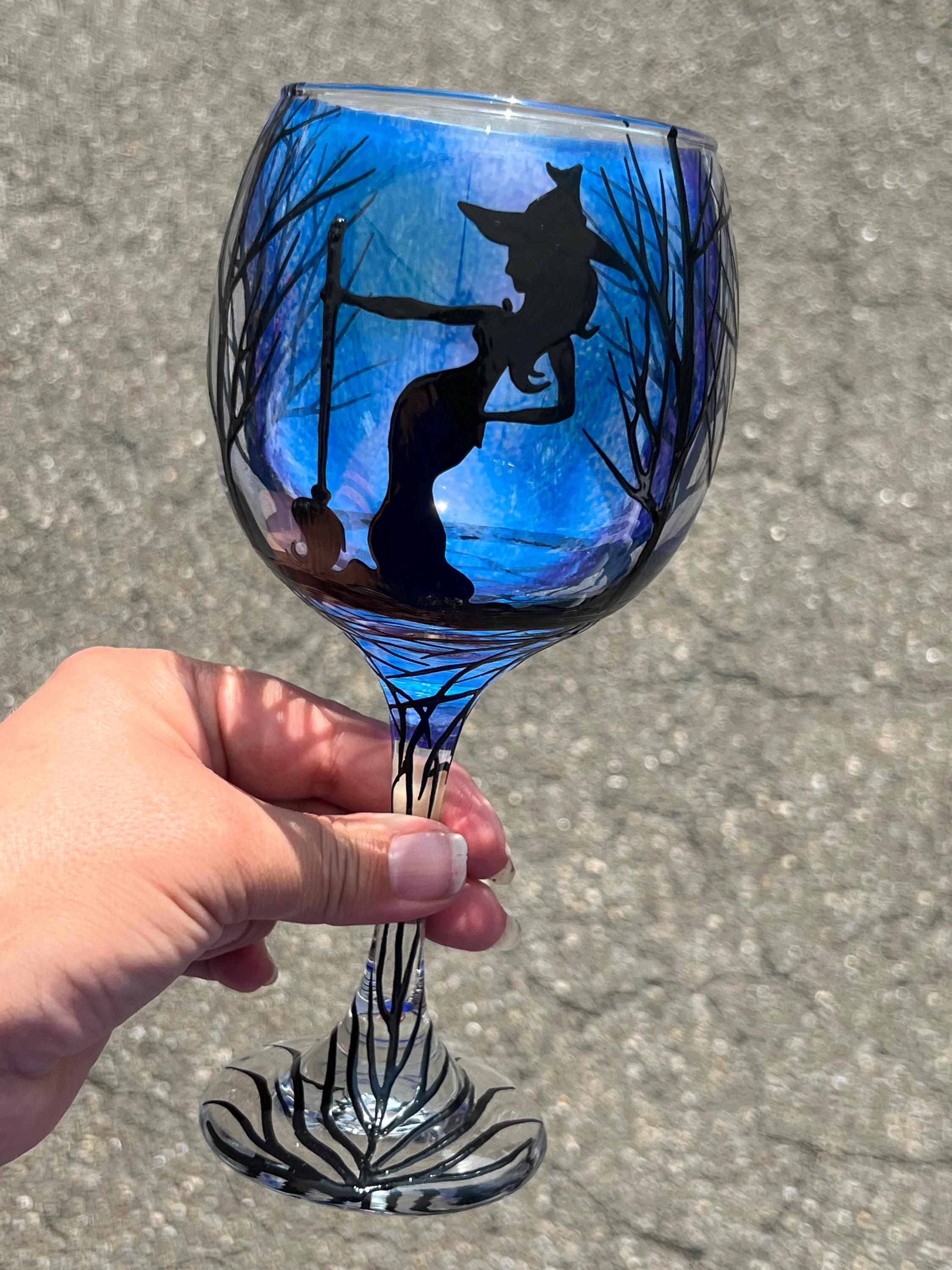 Hand Painted Witch Wine Glass - Etsy
