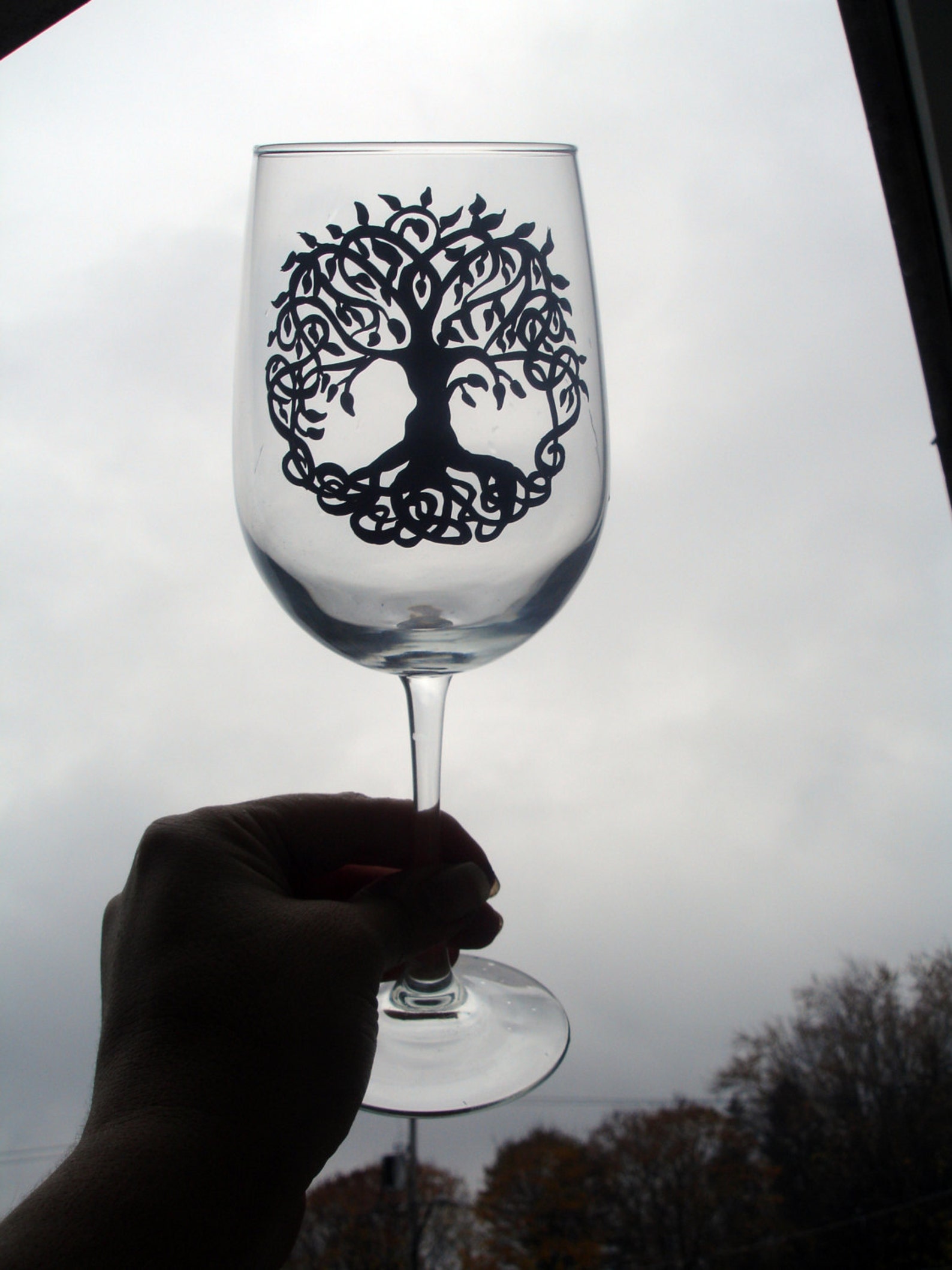 Hand Painted tree of Life Wine Glass - Etsy