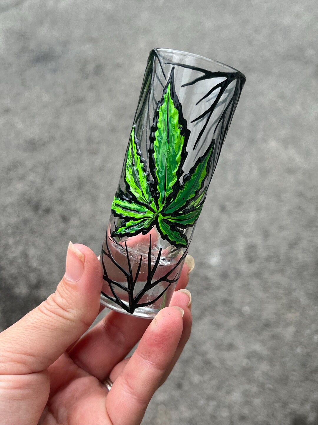 Hand Painted Marijuana Leaf- Tall Shot Glass - Etsy