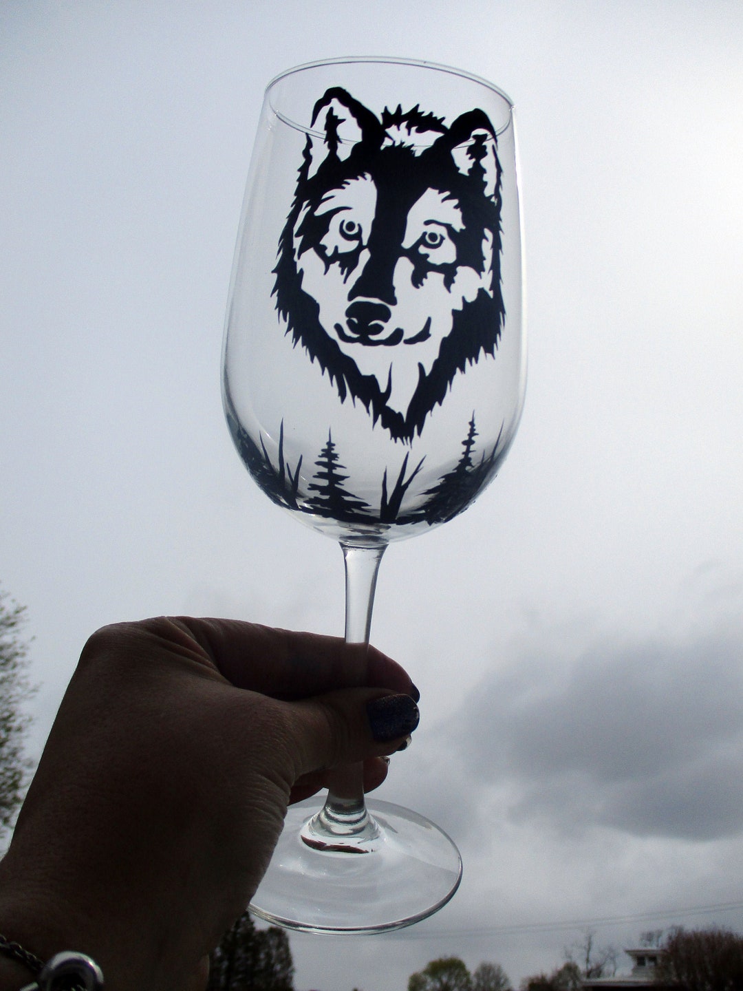 Hand Painted Wolf Wine Glass - Etsy