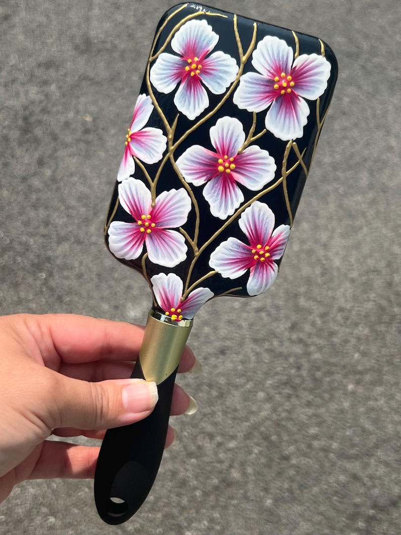 Hand Painted Flower Hair Brush - Etsy