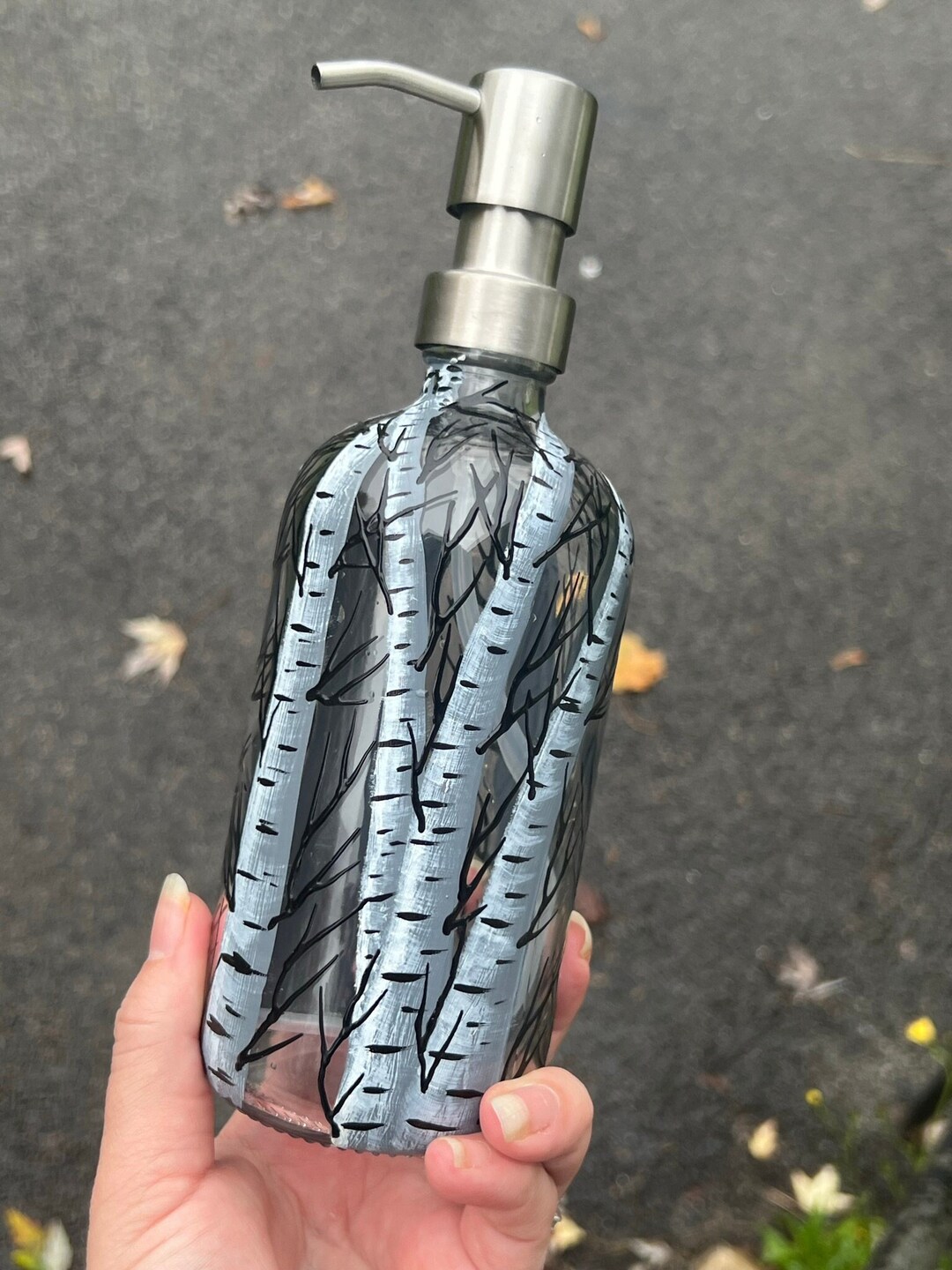 1 Hand Painted Birch Tree Glass Soap Dispenser - Etsy