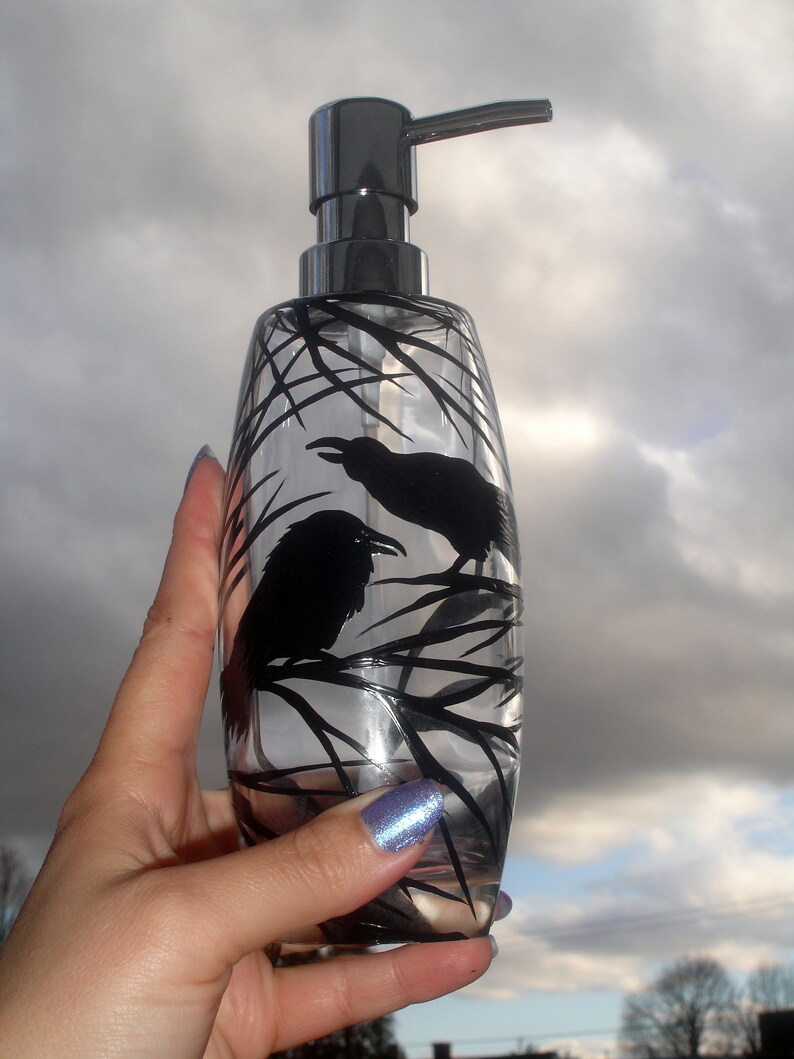 1 Hand Painted Raven Glass Soap Dispenser - Etsy