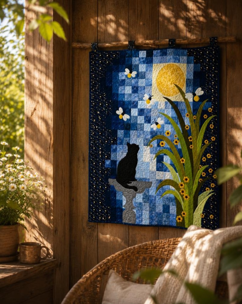 Luna Garden 03242D - Black Cat Moon Quilt Pattern – Starry Night Garden ...
