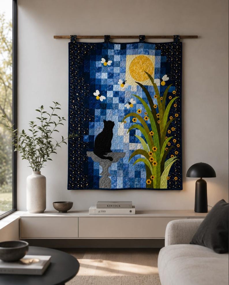 Luna Garden 03242D - Black Cat Moon Quilt Pattern – Starry Night Garden ...