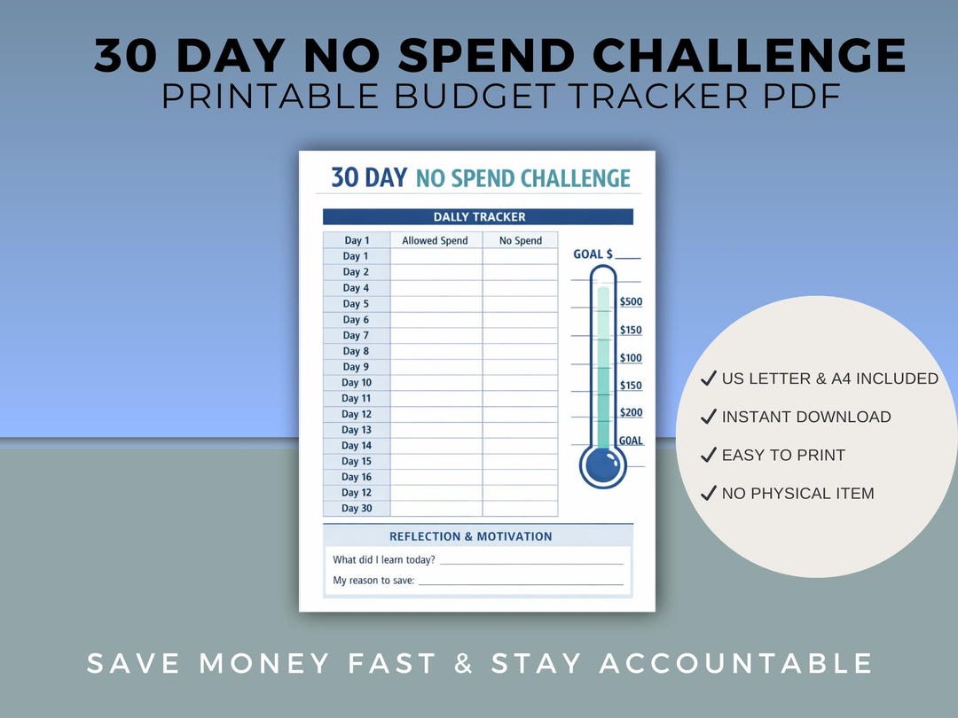 30 Day No Spend Challenge Printable, Budget Tracker (digital Download ...