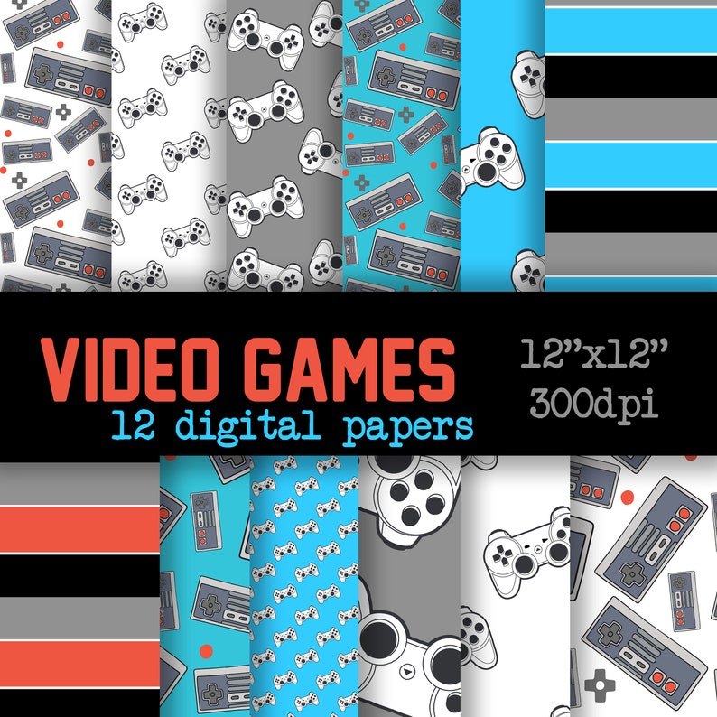 Video Games Seemless Paper 12"x12" 12 Pack | Gamer | Geeky ...