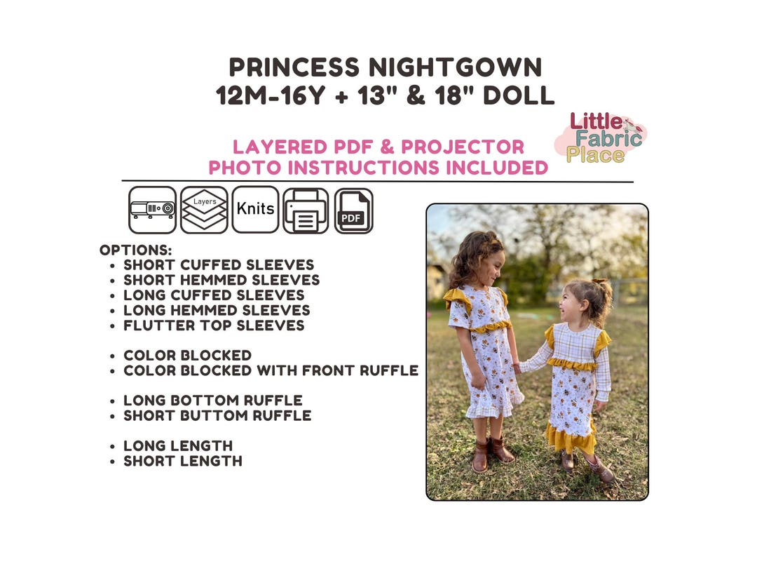 Princess Nightgown Kids Toddlers Teens PDF and Projector Digital Sewing ...