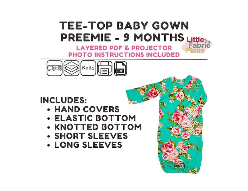 Baby Gown Elastic or Knotted PDF Print Digital Projector Sewing Pattern ...