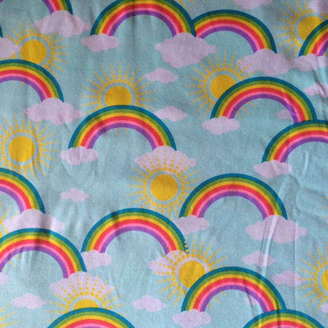 Rainbow and Suns Knit Print Fabric Cotton Lycra by the Yard - Etsy