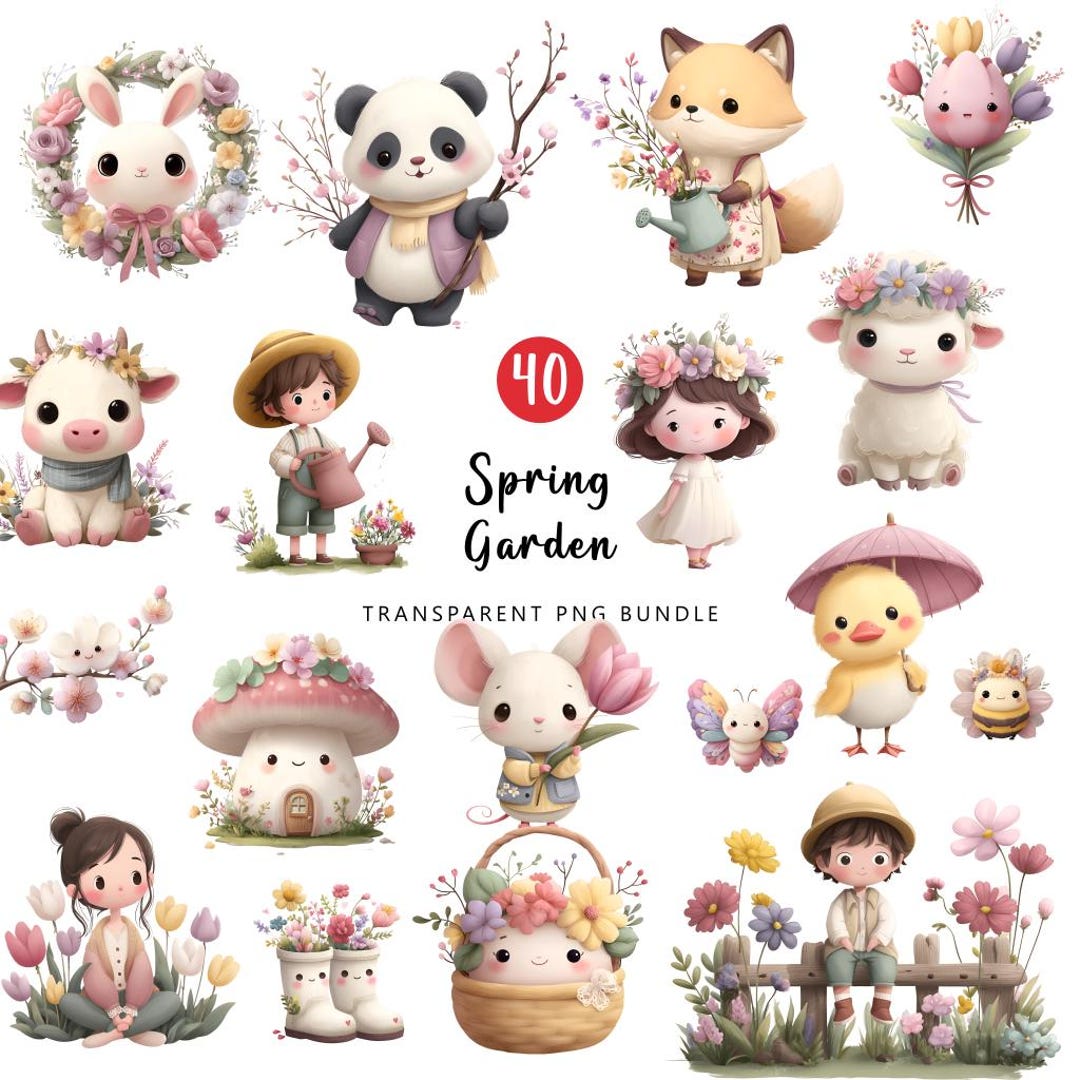 Spring Garden Clipart Set 40 Garden PNG Floral Garden Graphics Spring ...