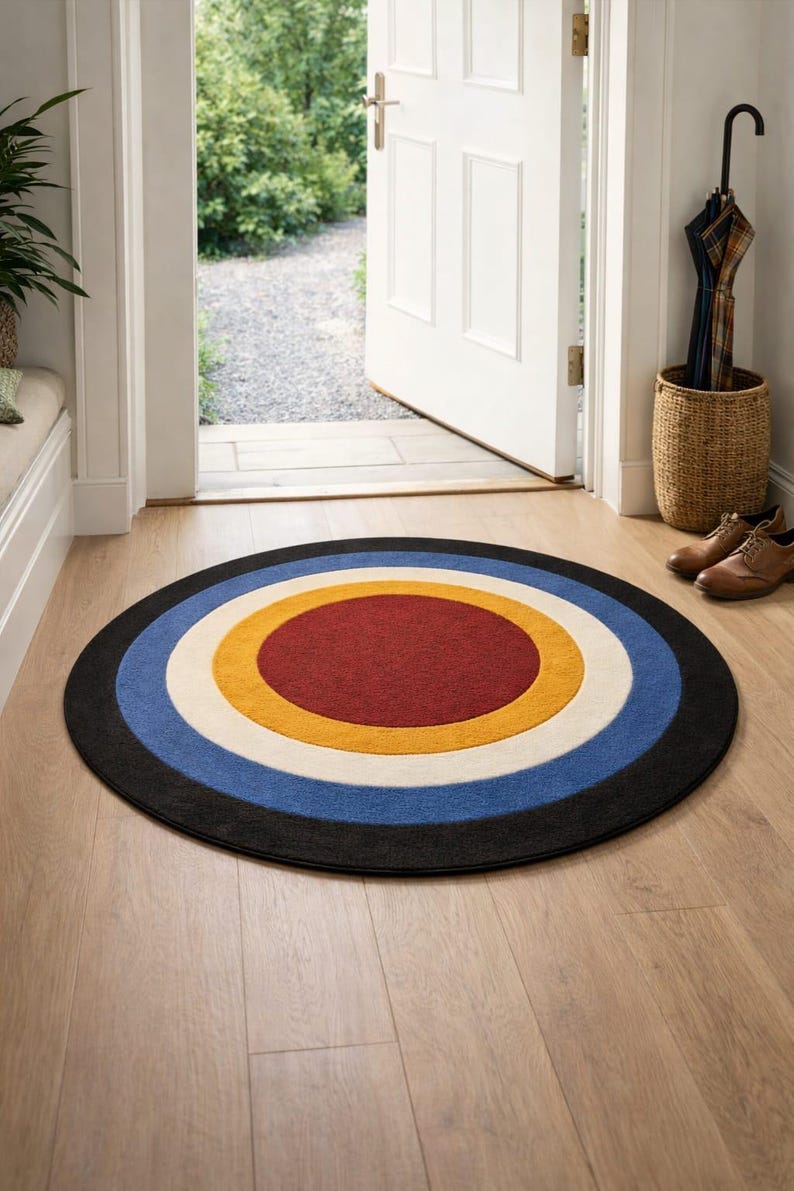 Handcrafted Concentric Circle Rug – Modern Multicolor Round Area Rug (3 ...