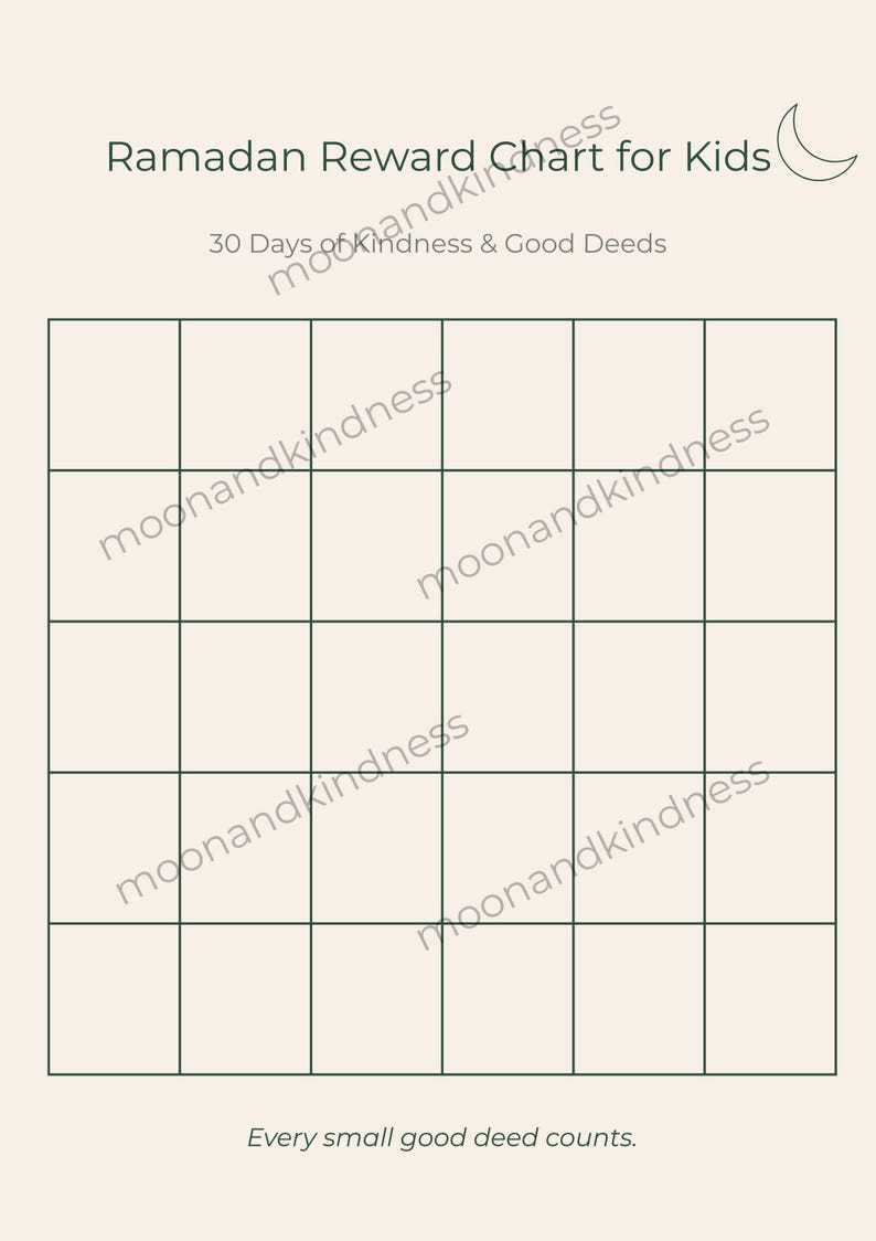Ramadan Reward Chart for Kids | 30 Days of Kindness | Printable Islamic ...