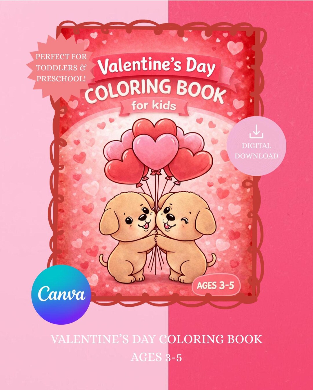 Valentine's Day Coloring Book | 30 Animal & Heart Pages (printable PDF ...