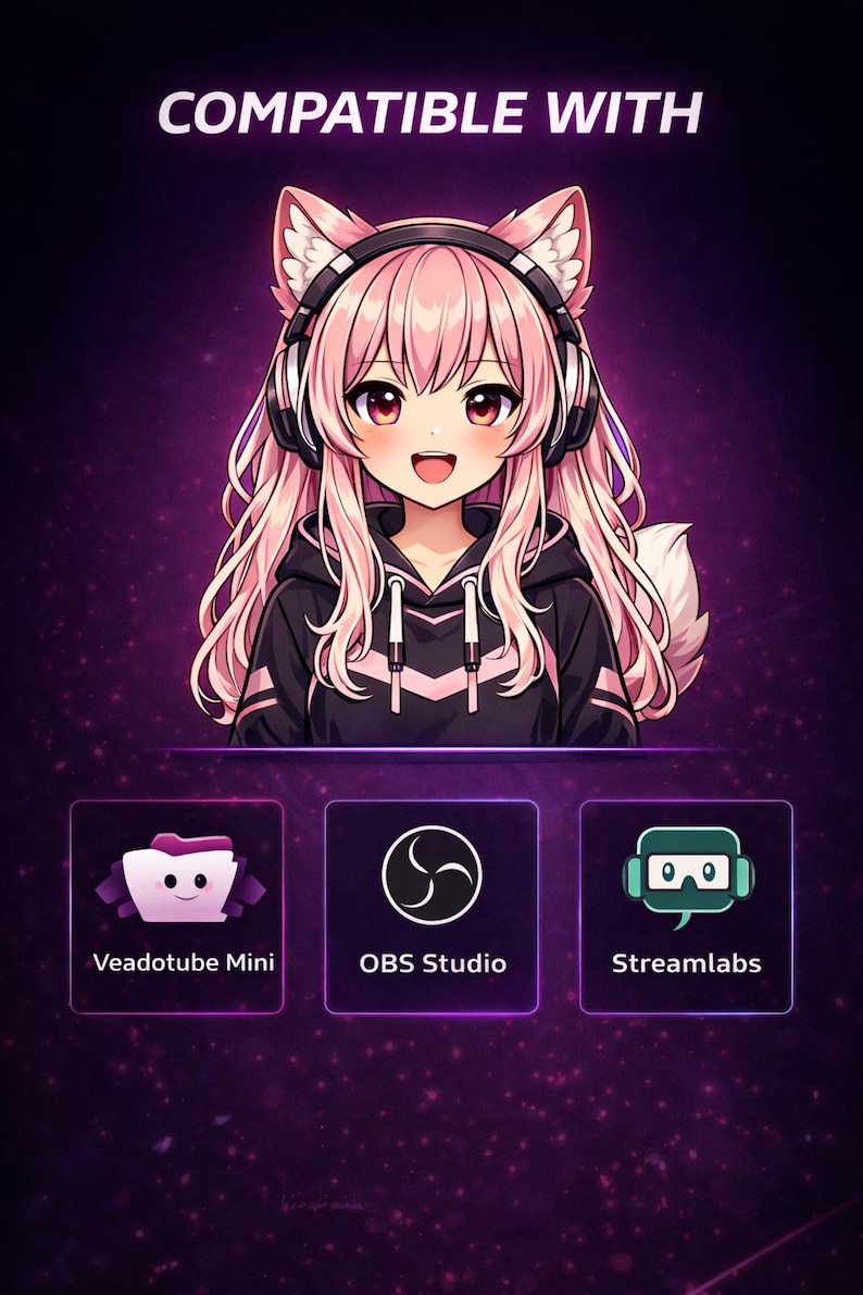 Avatar PNGTuber de chica gamer E-Girl para Veadotube / Chica gamer de ...