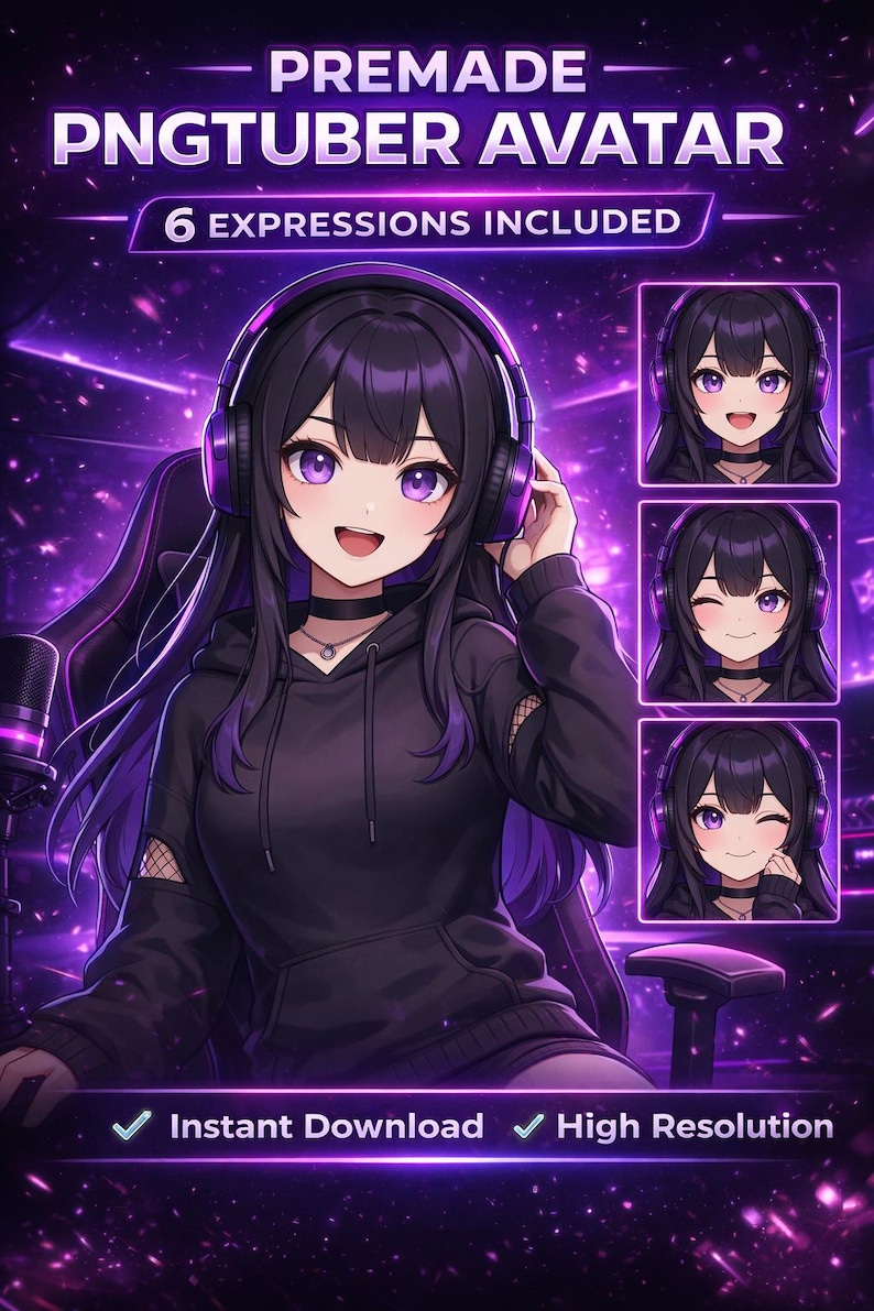 Female Pngtuber Avatar Pack – 6 Expressions Premade Vtuber PNG Model ...